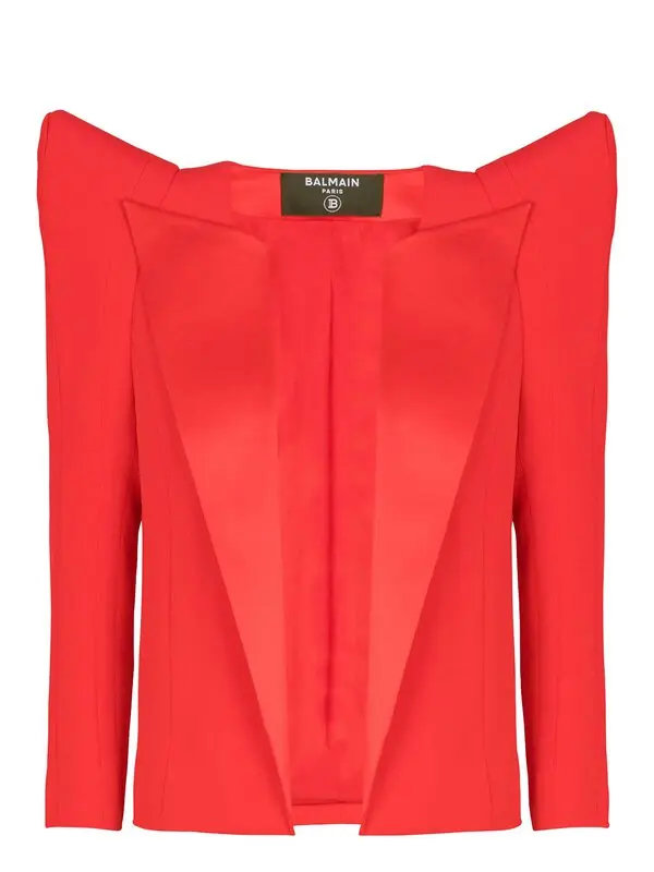 Balmain Crepe Cropped Blazer - Red