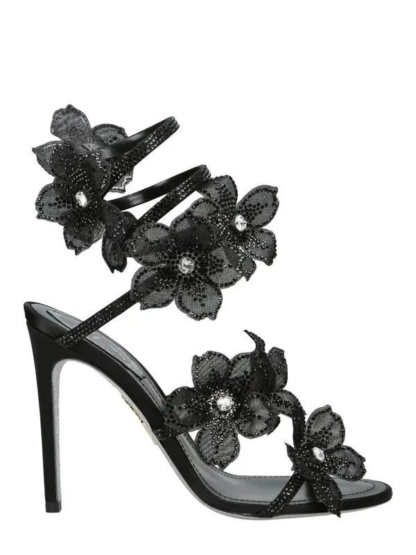 Rene Caovilla Cleo Floral Sandals 105 - Black