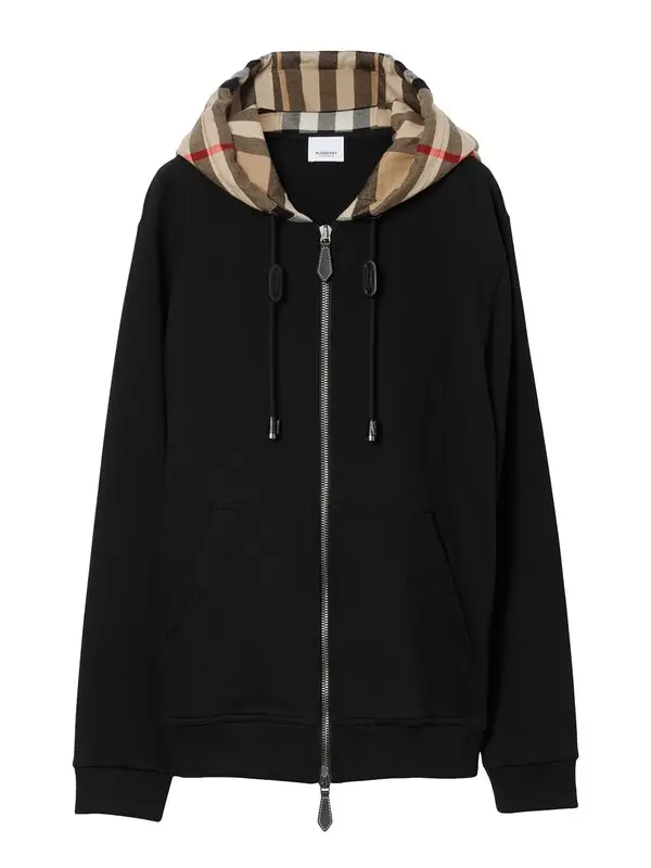 Burberry Check-trim Zip-up Hoodie - Black