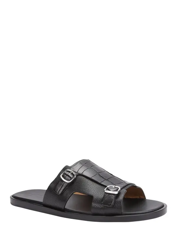 Santoni Crocodile Monk Strap Sandals - Black
