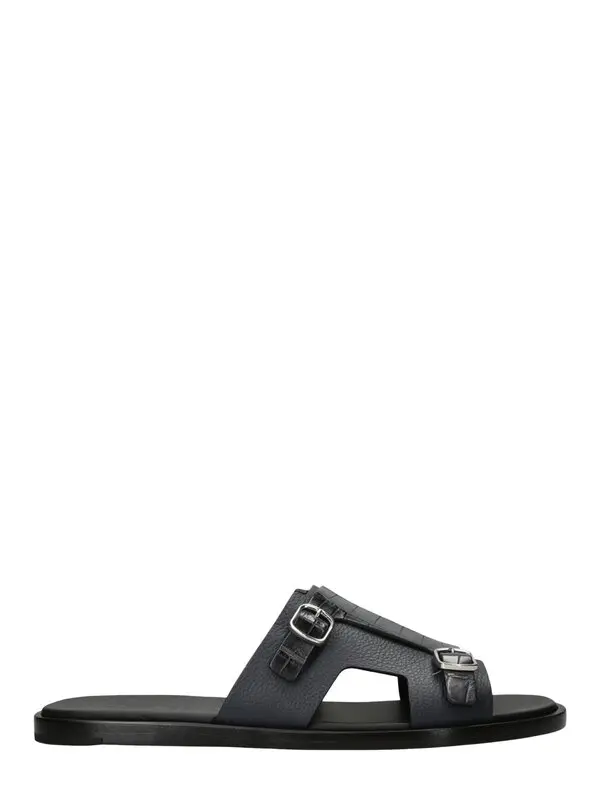 Santoni Crocodile Monk Strap Sandals - Navy