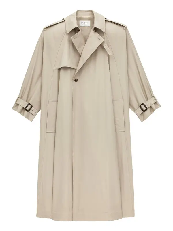 Saint Laurent Cotton Cape Trench Coat - Nude