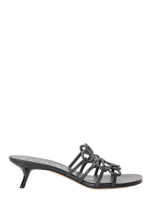 Loewe X Paula's Ibiza Leather Petal Anagram Heeled Slides 45 - Black