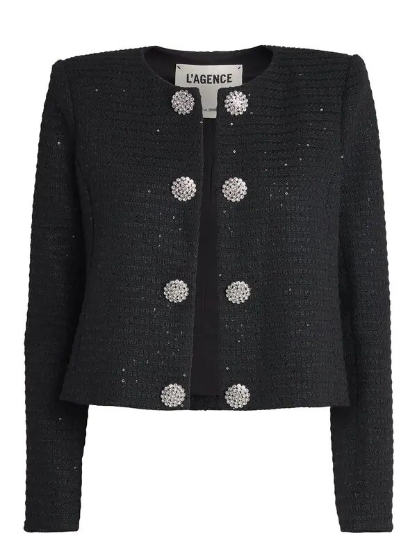 L'Agence Tweed Jacket With Jeweled Buttons - Black