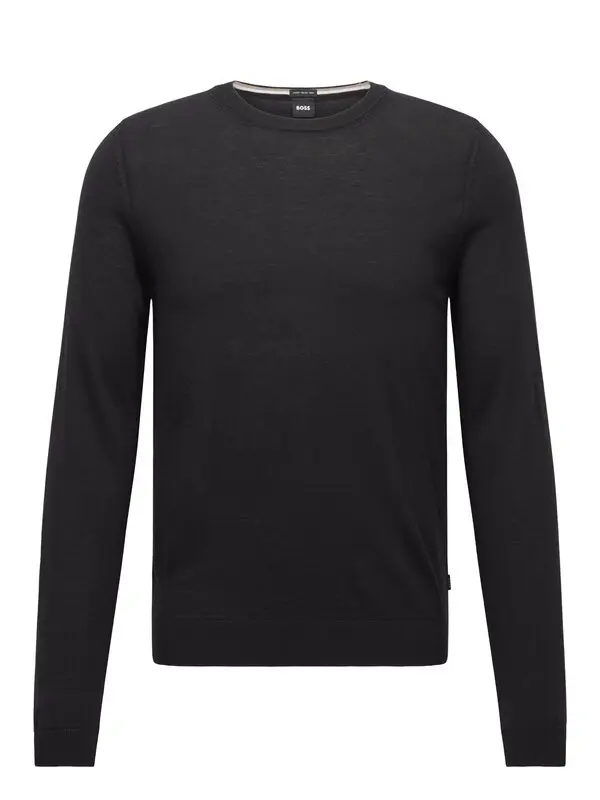 Hugo Boss Virgin Wool Crew-neck Sweater - Black