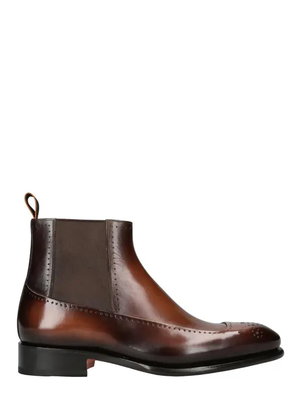 Santoni Leather Carter Punch Chelsea Boots - Brown