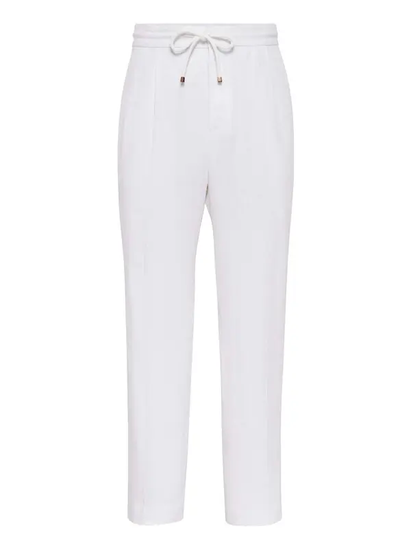 Brunello Cucinelli Linen Drawstring Leisure Trousers - White