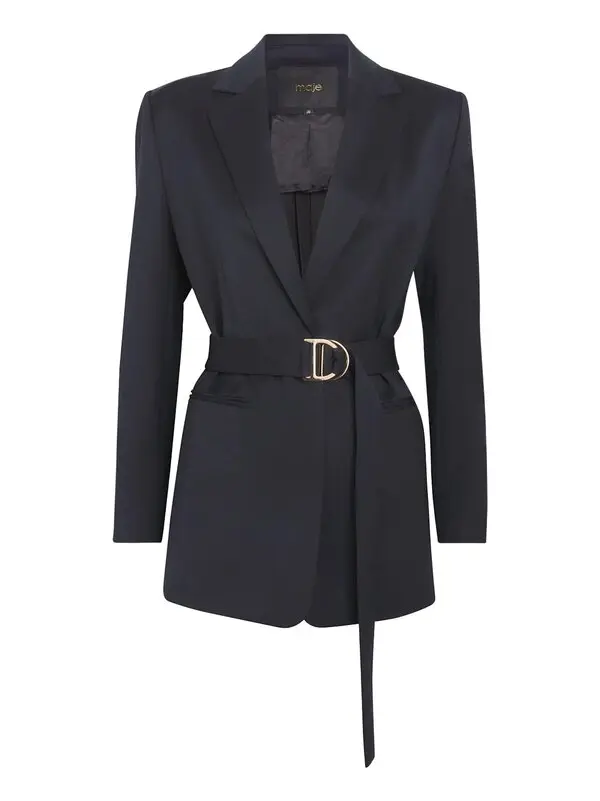 Maje Belted Pleated Blazer - Blue
