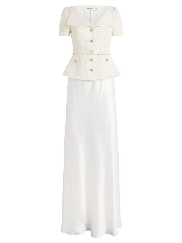 SELF-PORTRAIT Belted Maxi Dress - Ivory
