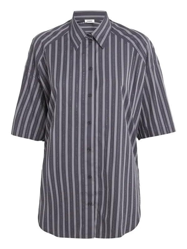 Sandro Cotton Stripe Embellished Shirt - Black