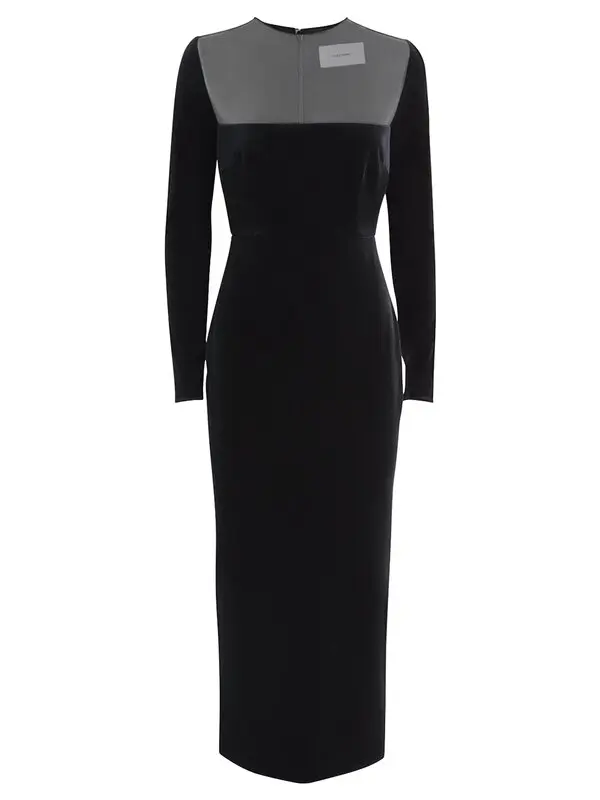 Alex Perry Velvet Mesh-detail Midi Dress - Black