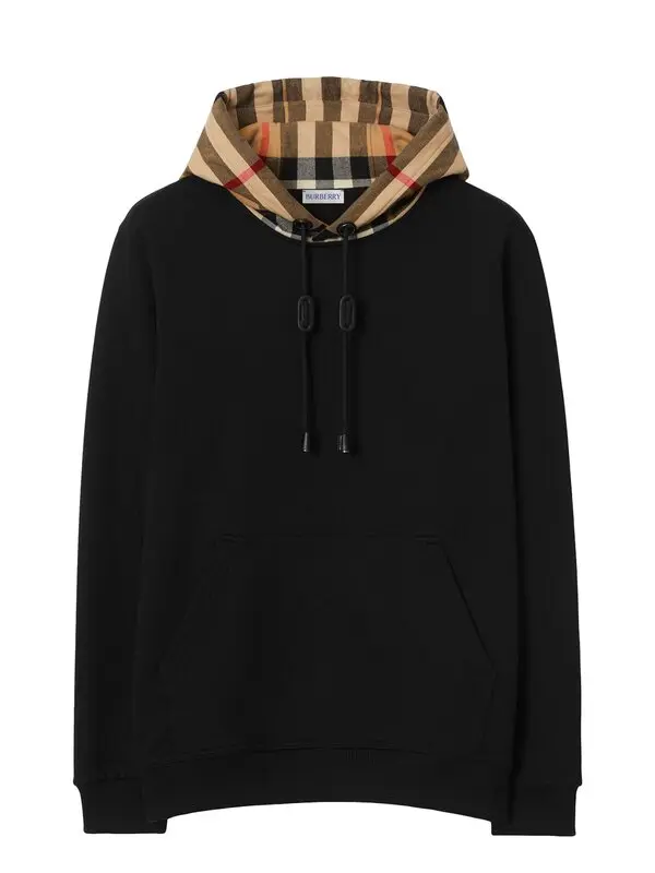 Burberry Cotton Check-trim Hoodie - Black