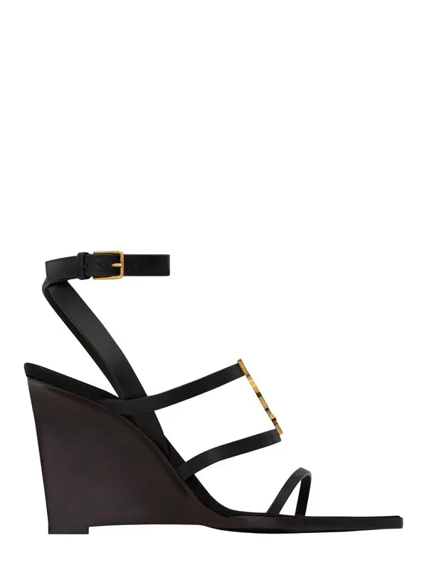 Saint Laurent Leather Cassandra Wedges 90 - Black