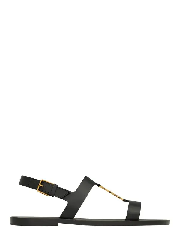 Saint Laurent Calfskin Cassandra Flat Sandals - Black