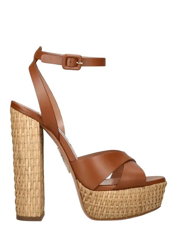 AQUAZZURA Leather Sunseeker Plateau 140 Sandals - Brown