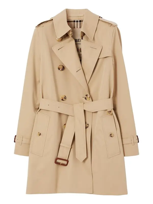 Burberry Gabardine Kensington Short Trench Coat - Yellow