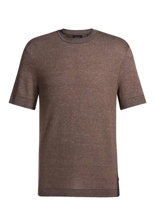 BOSS Cotton-linen-silk T-shirt - Brown