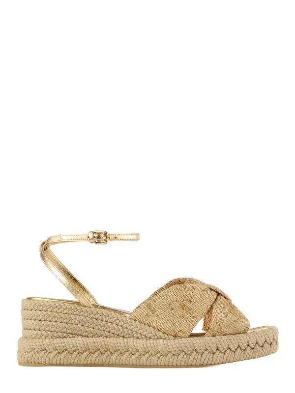 JIMMY CHOO Aella Raffia Wedge Espadrilles - Gold