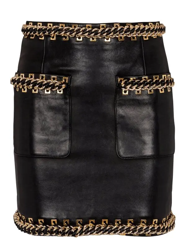 Balmain Lambskin Mini Skirt With Chain Embellishments - Black