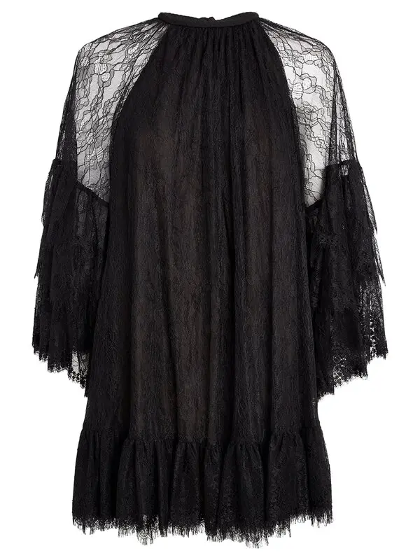 Alice + Olivia Lace Delia Mini Dress - Black