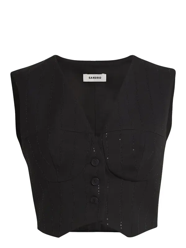 Sandro Sequin-stripe Waistcoat - Black