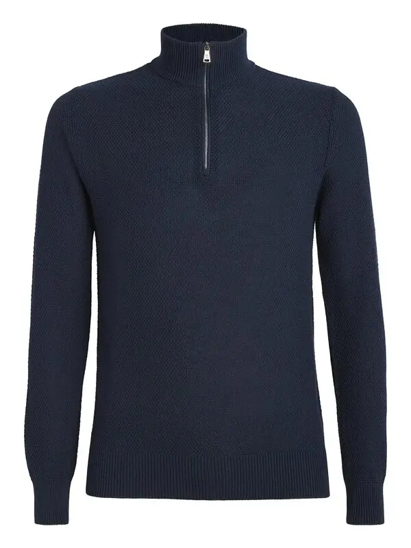 Ralph Lauren Purple Label Silk-cotton Knit Quarter-zip Sweater - Navy