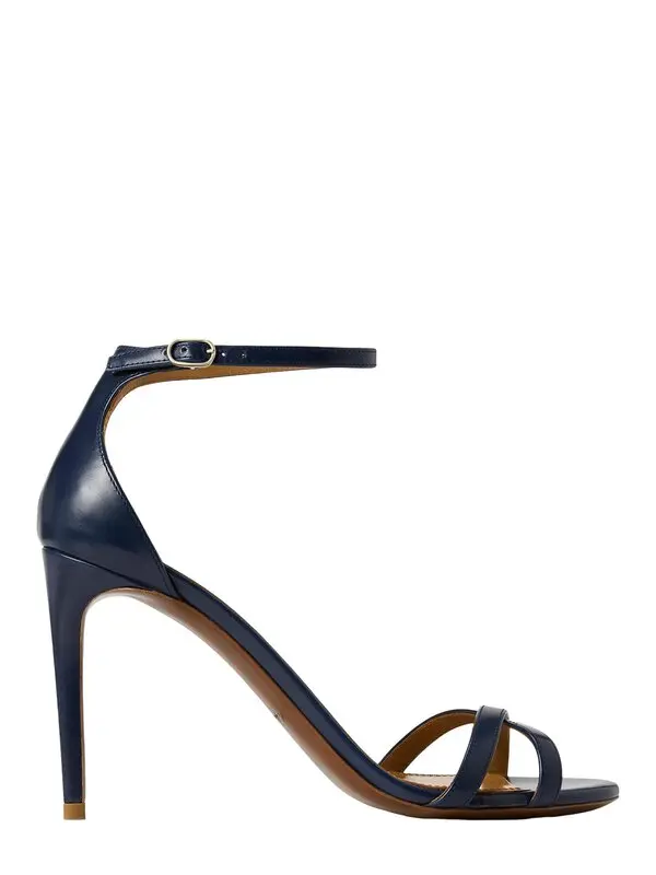 Ralph Lauren Calf Leather Perrin Heeled Sandals - Navy