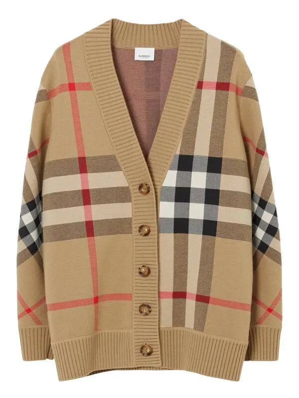 Burberry Wool-blend Check Cardigan - Beige
