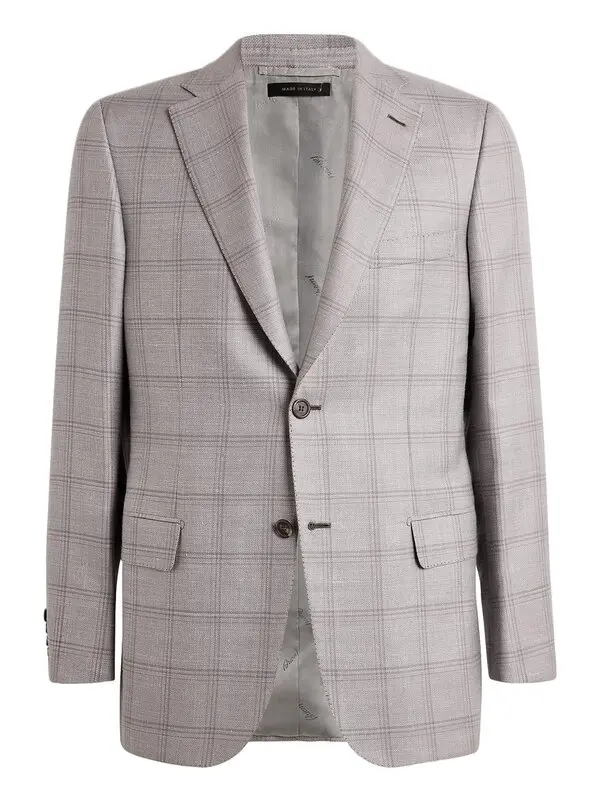 Brioni Wool-blend Check Blazer - Grey