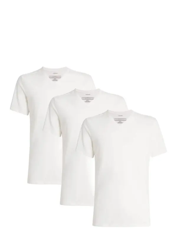 Calvin Klein Stretch-cotton V-neck T-shirts - White