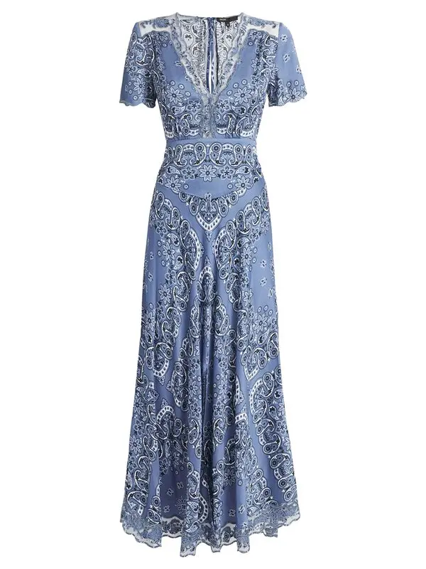 Maje Bandana Print Midi Dress - Blue