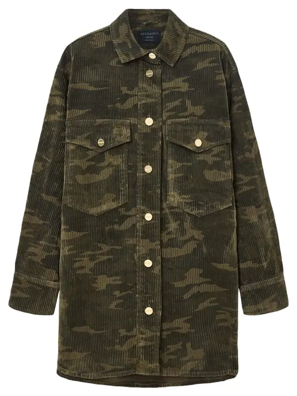 ALLSAINTS Flocked Denim Faye Camouflage Shirt Dress - Green