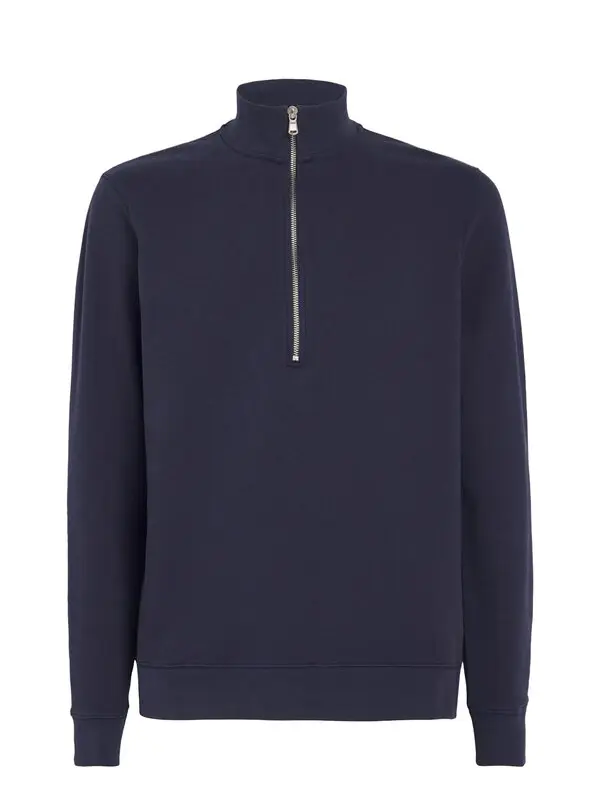 Sunspel Cotton Half-zip Sweatshirt - Navy