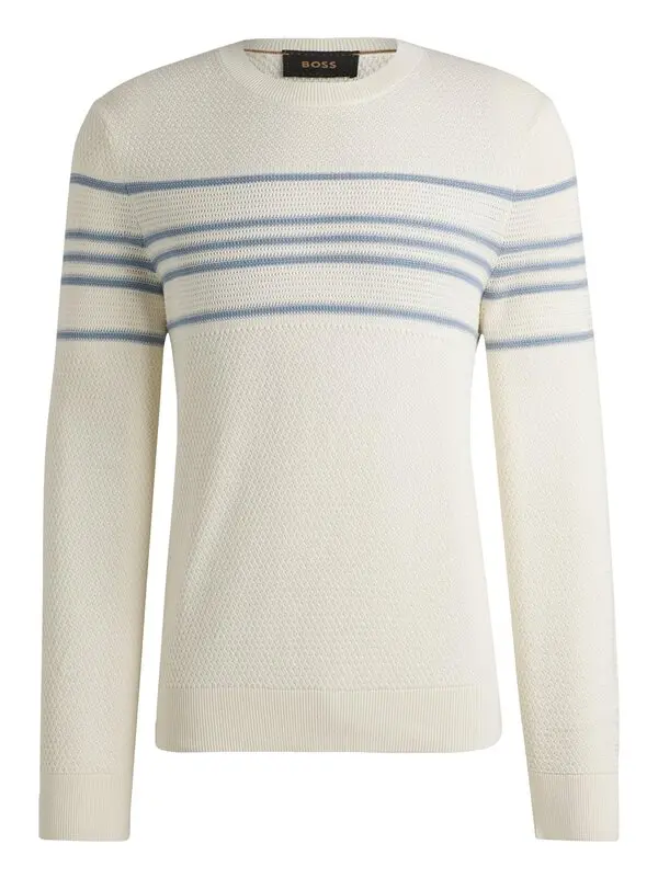 BOSS Silk-cotton Striped Sweater - White