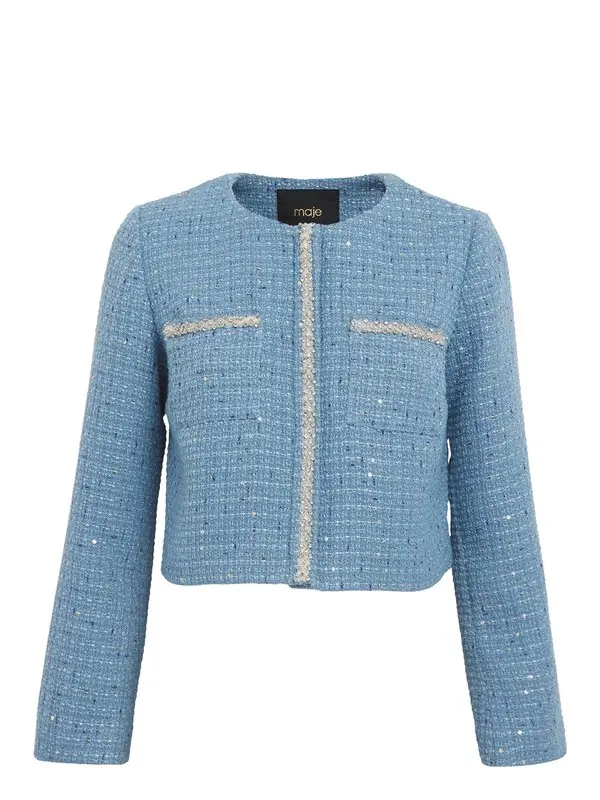 Maje Embellished Tweed Jacket - Blue