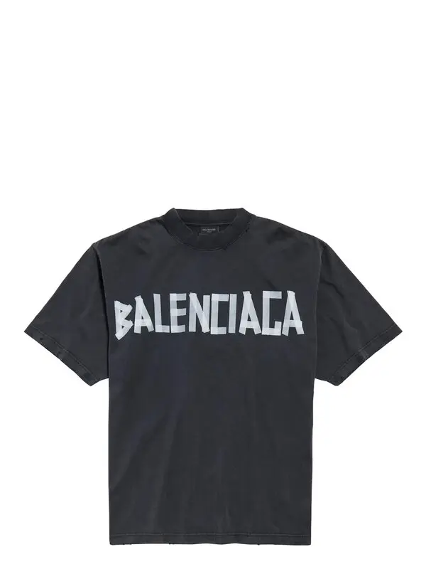 Balenciaga Cotton Oversized Tape Logo T-shirt - Black