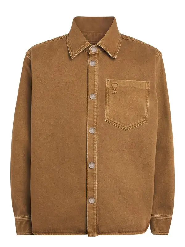 Ami Cotton De Coeur Overshirt - Brown