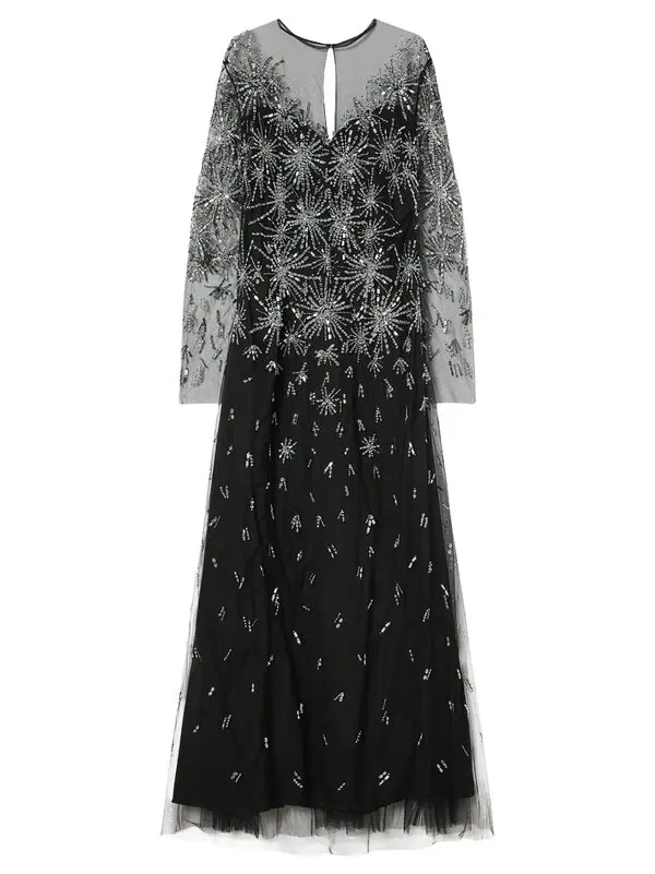 Marina Rinaldi Tulle Embellished Maxi Dress - Black