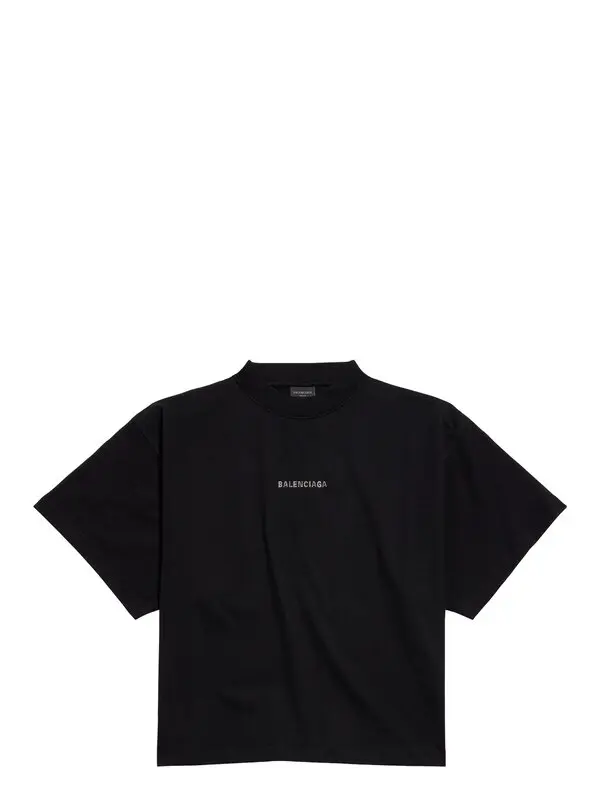 Balenciaga Rhinestone-logo Cropped T-shirt - Black