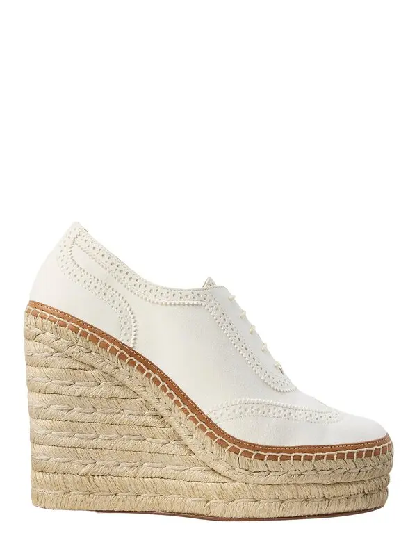 Ralph Lauren Leather Barlowe Wedge Espadrilles - White