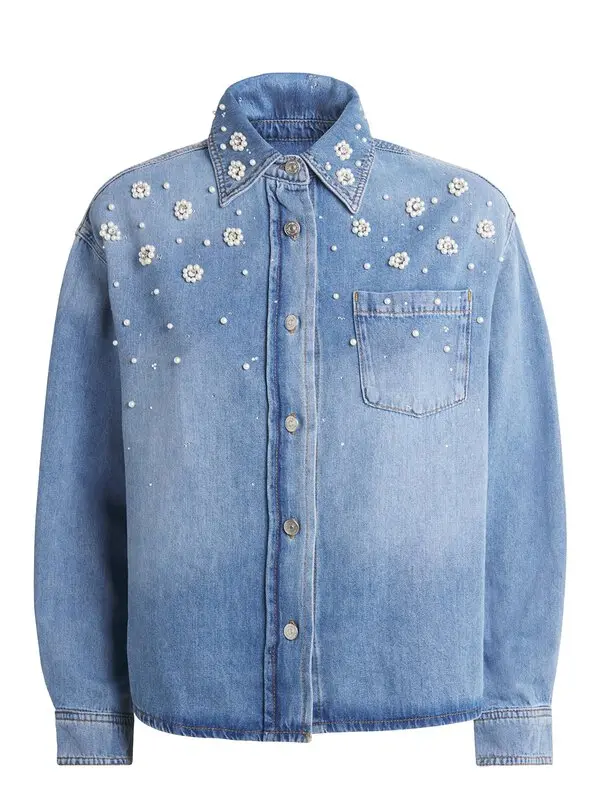 Maje Beaded Denim Shirt - Blue
