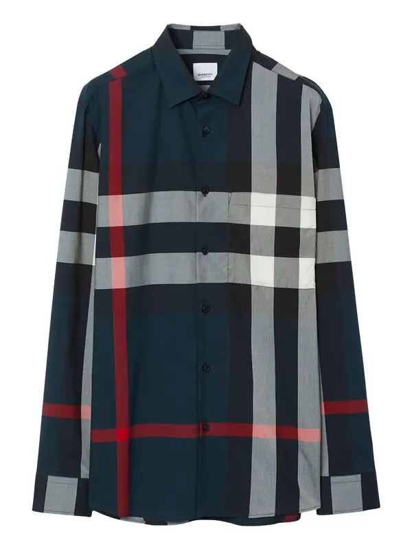 Burberry Cotton Enlarged-check Shirt - Navy