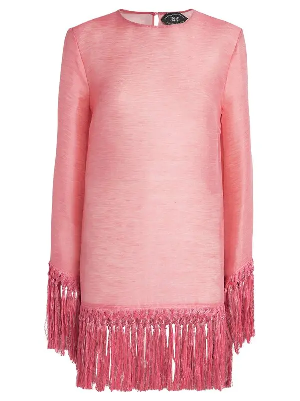 TALLER MARMO Linen-blend Fringed Mini Dress - Pink