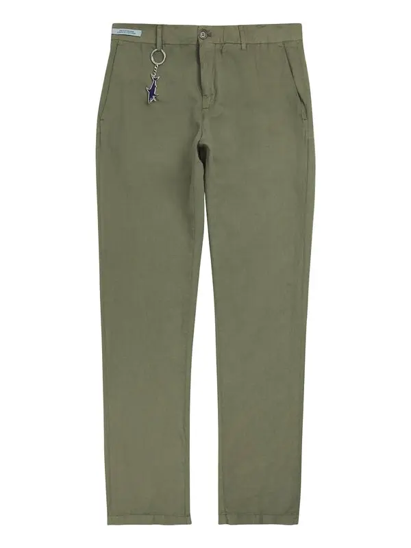 Paul & Shark Cotton-linen Chinos With Shark Charm - Green
