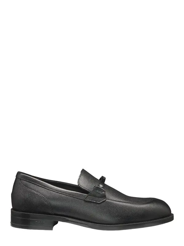 BOSS Leather Loafers With Metal Logo Plaque - Black