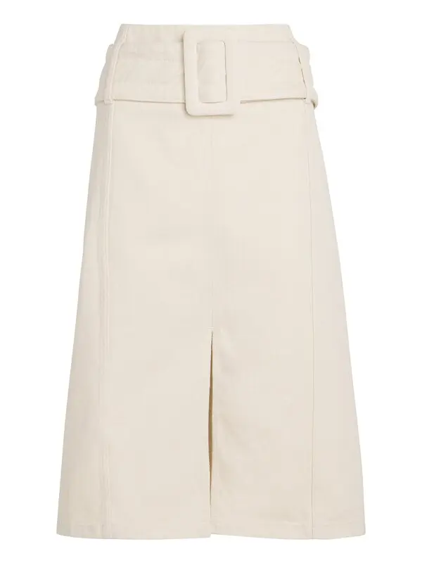 PATOU Denim Belted Midi Skirt - Beige