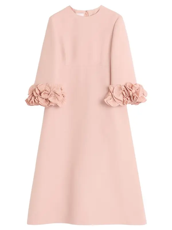 Valentino Garavani Wool-silk Floral-sleeve Midi Dress - Pink