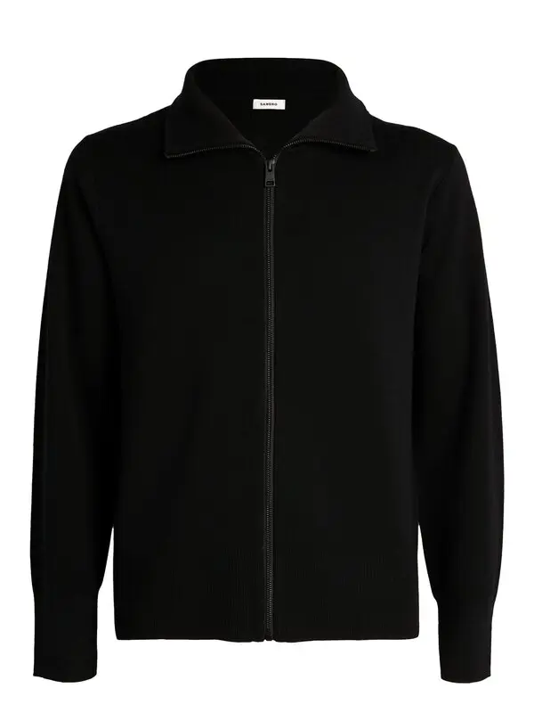 Sandro Wool Zip-up Cardigan - Black