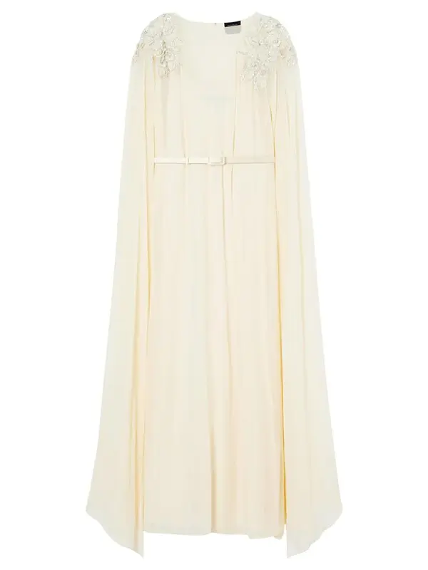 Marina Rinaldi Silk Embroidered Cape Gown - White