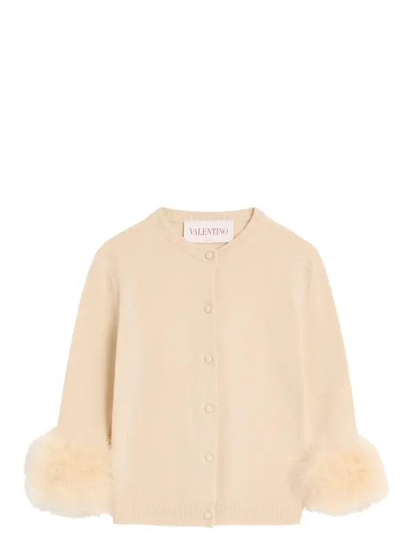 Valentino Garavani Wool Feather-trim Cardigan - Nude